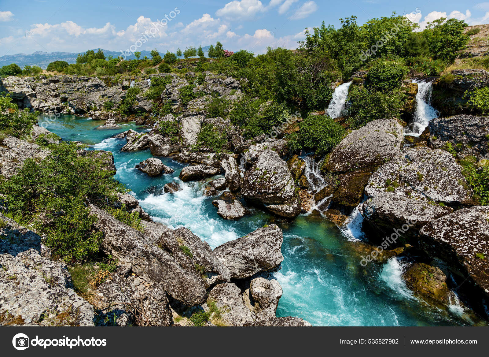Big Fast River Turning Waterfall Podgorica Landscapes Sights Nature ...