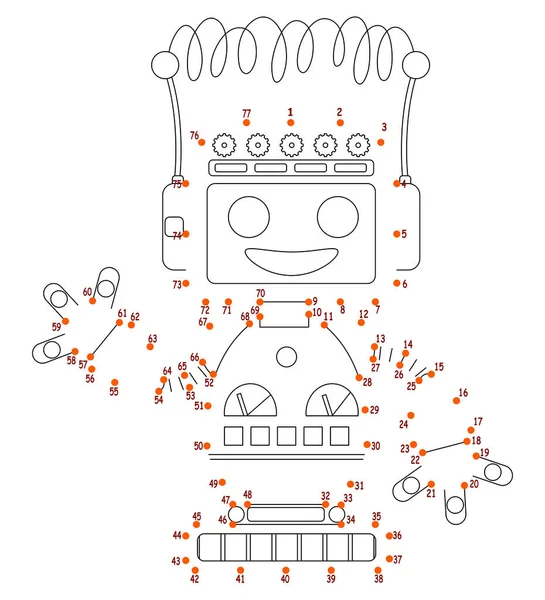 Children's Educational Game Connect Dots Numbers Coloring Robot Green ...