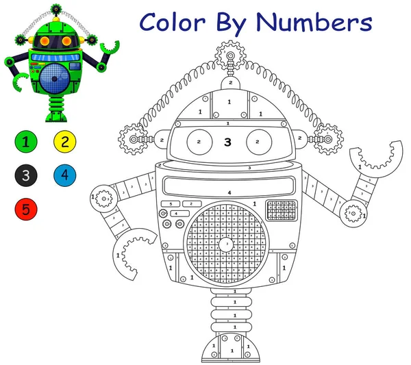 Children's Educational Game Connect Dots Numbers Coloring Robot Green ...