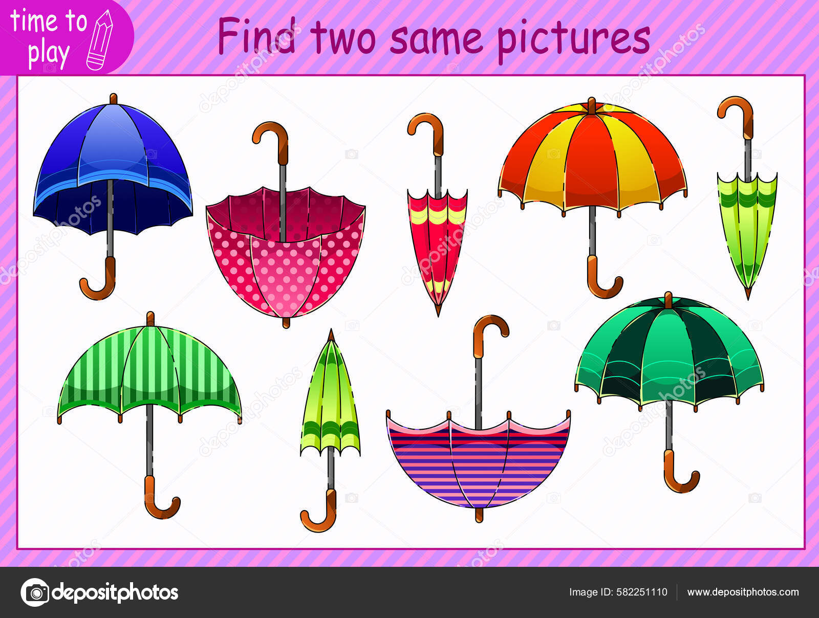 Children's Educational Game Logic Problem Find Two Identical Umbrellas ...