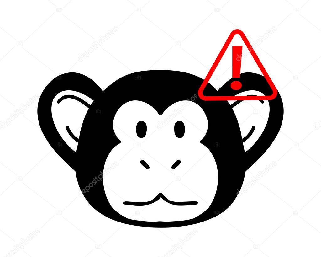 Ilustración vectorial del icono del mono con signo de exclamación rojo ...