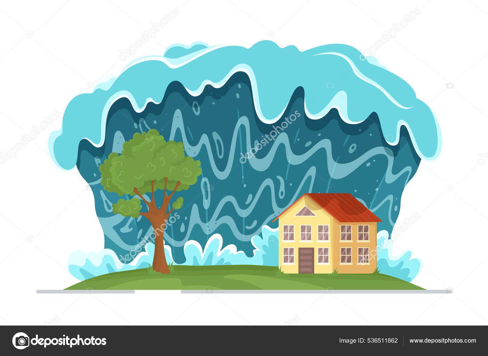 Vector Illustration Tsunami Tsunami Waves Approaching Beach Natural ...