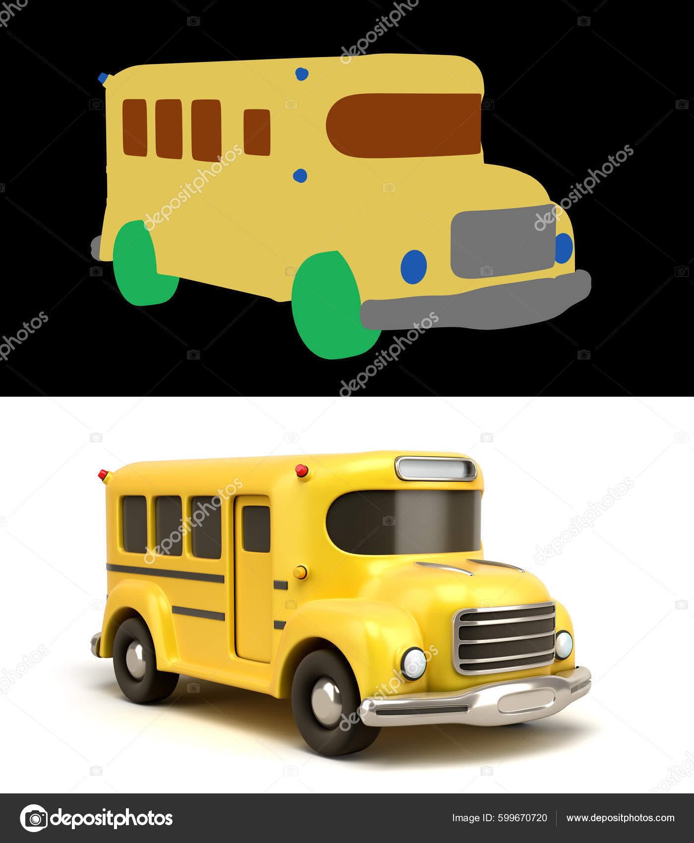 Wintage Toon Yellow School Bus Illustration White Alpha Stock ...