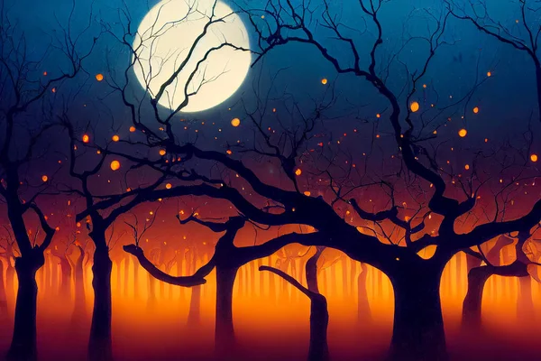 Dark gloomy forest. Night in the forest. Nature scene with forest and ...