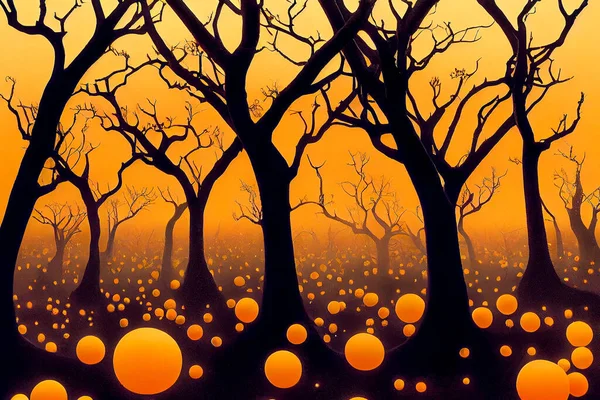 Dark gloomy forest. Night in the forest. Nature scene with forest and ...