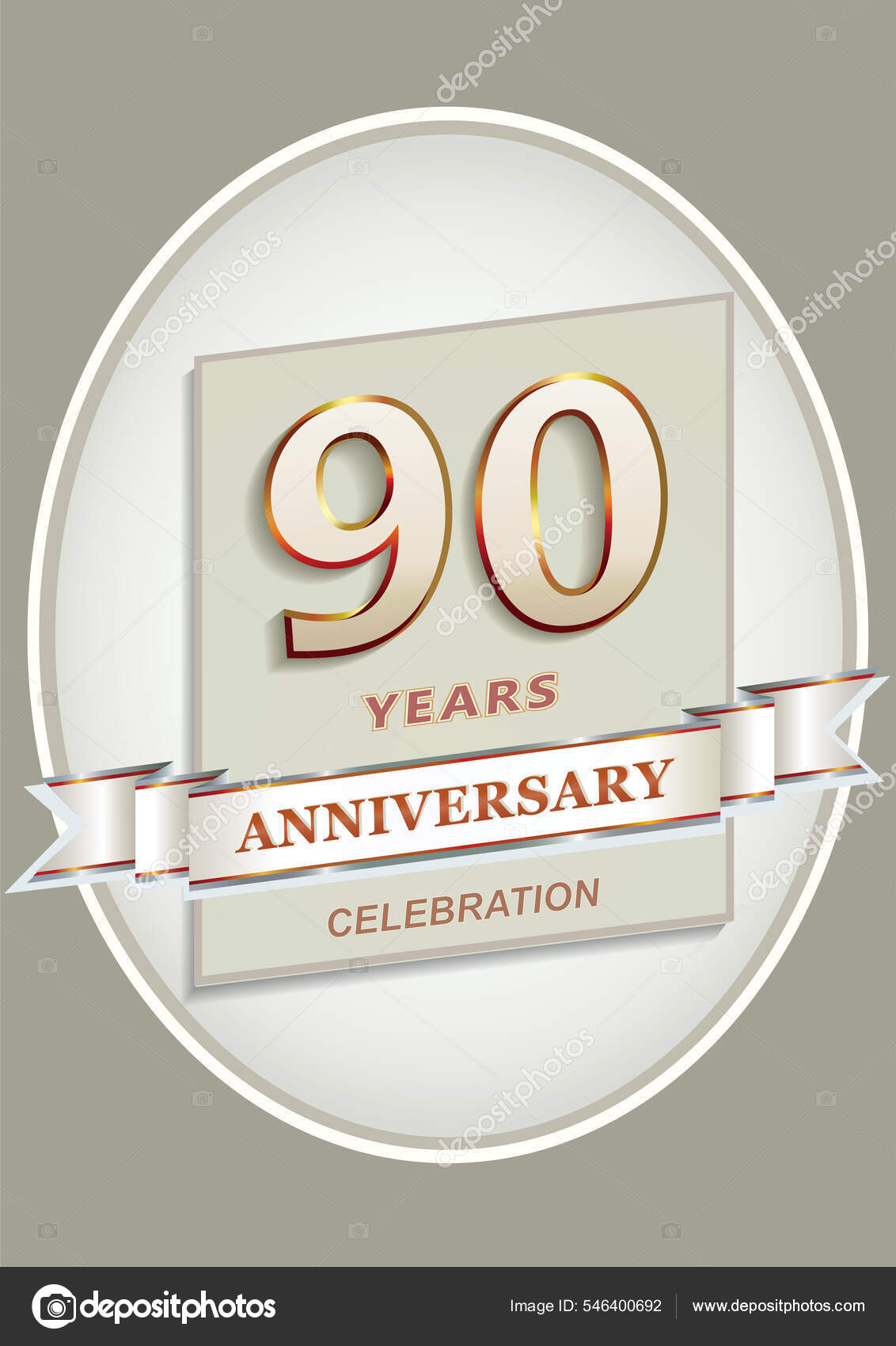 Anniversary 90Th Celebration Logo Template Years Oval Decorative Ribbon ...
