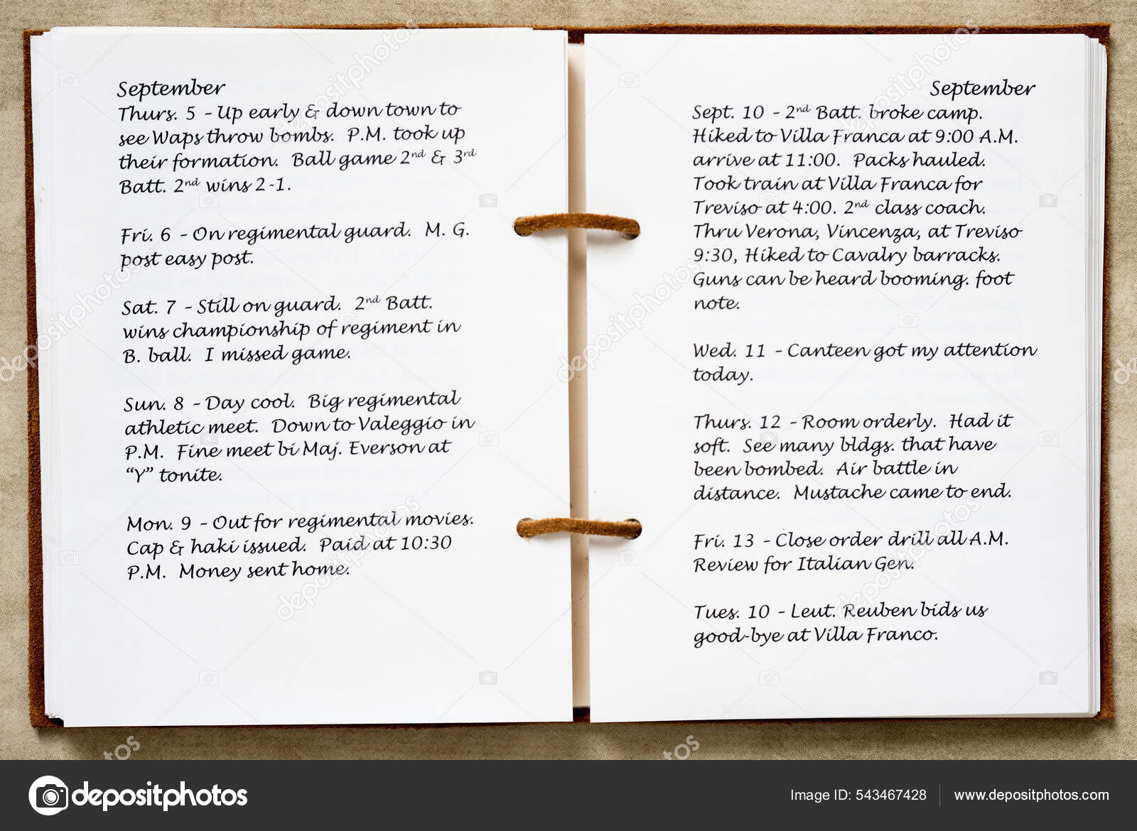 World War One Soldier Diary Pages Diary Entries Wwi American Stock ...