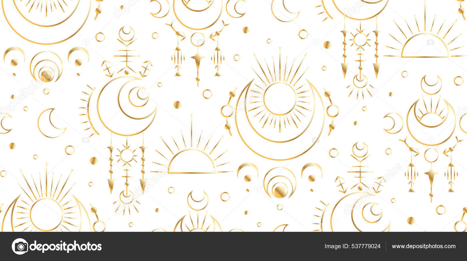 Seamless Golden Moon Esoteric Pattern Contour Space Sacred Decoration ...