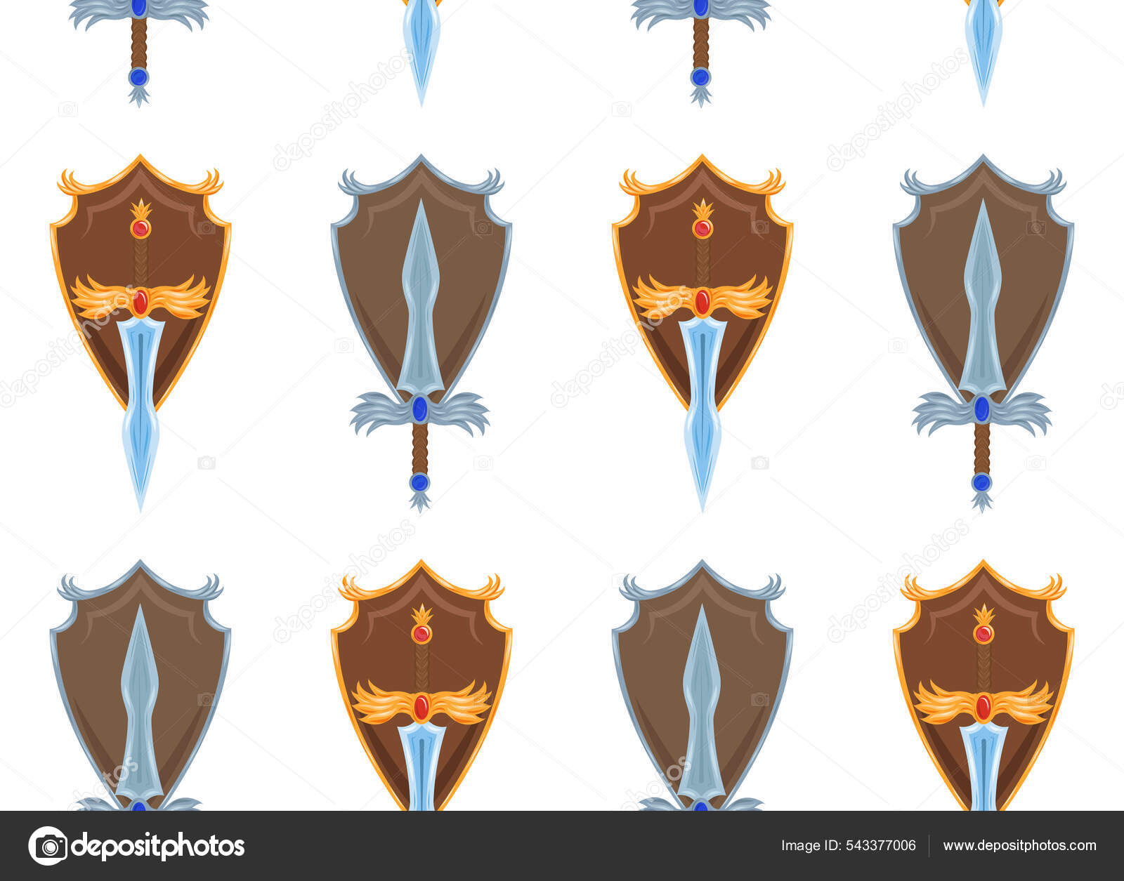 Vector Seamless Pattern Cartoon Swords Shields White Background ...