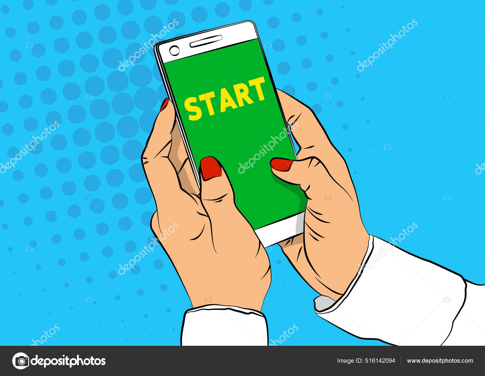 Start Text Smartphone Screen Cartoon Vector Illustrated Mobile Phone ...