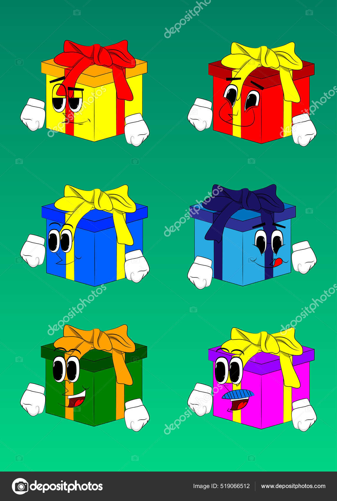 Gift Box Hand Cartoon Character Holiday Celebration Surprise Happy Face ...