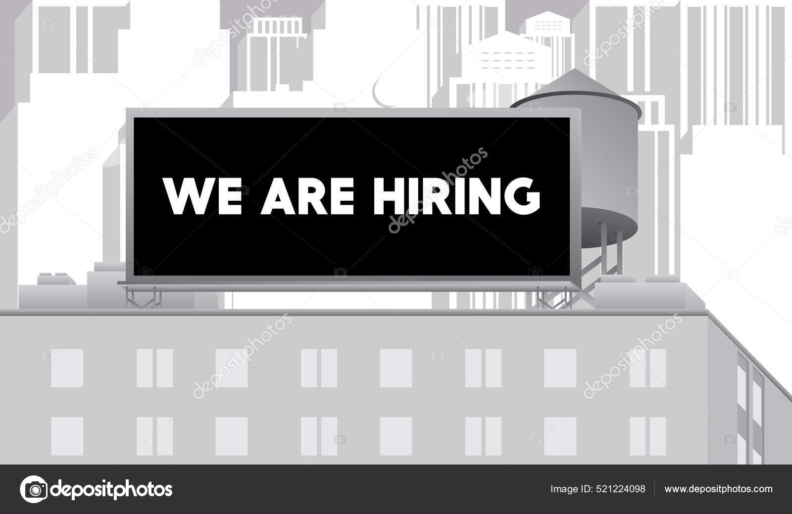 Hiring Text Billboard Sign Atop Brick Building Outdoor Advertising City ...