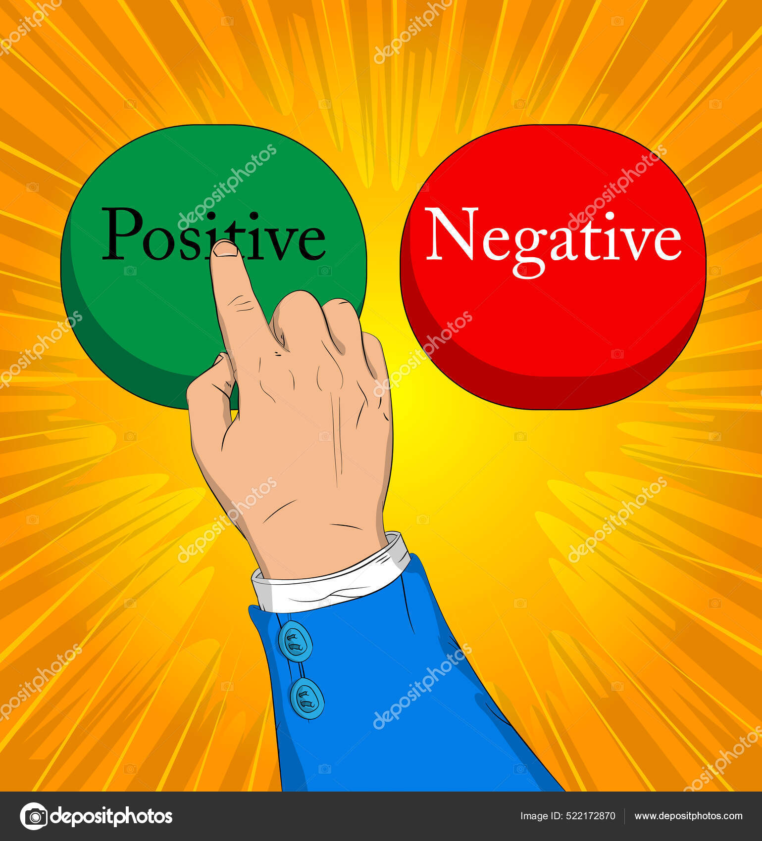 Businessman Pushing Negative Positive Button His Index Finger Comic ...