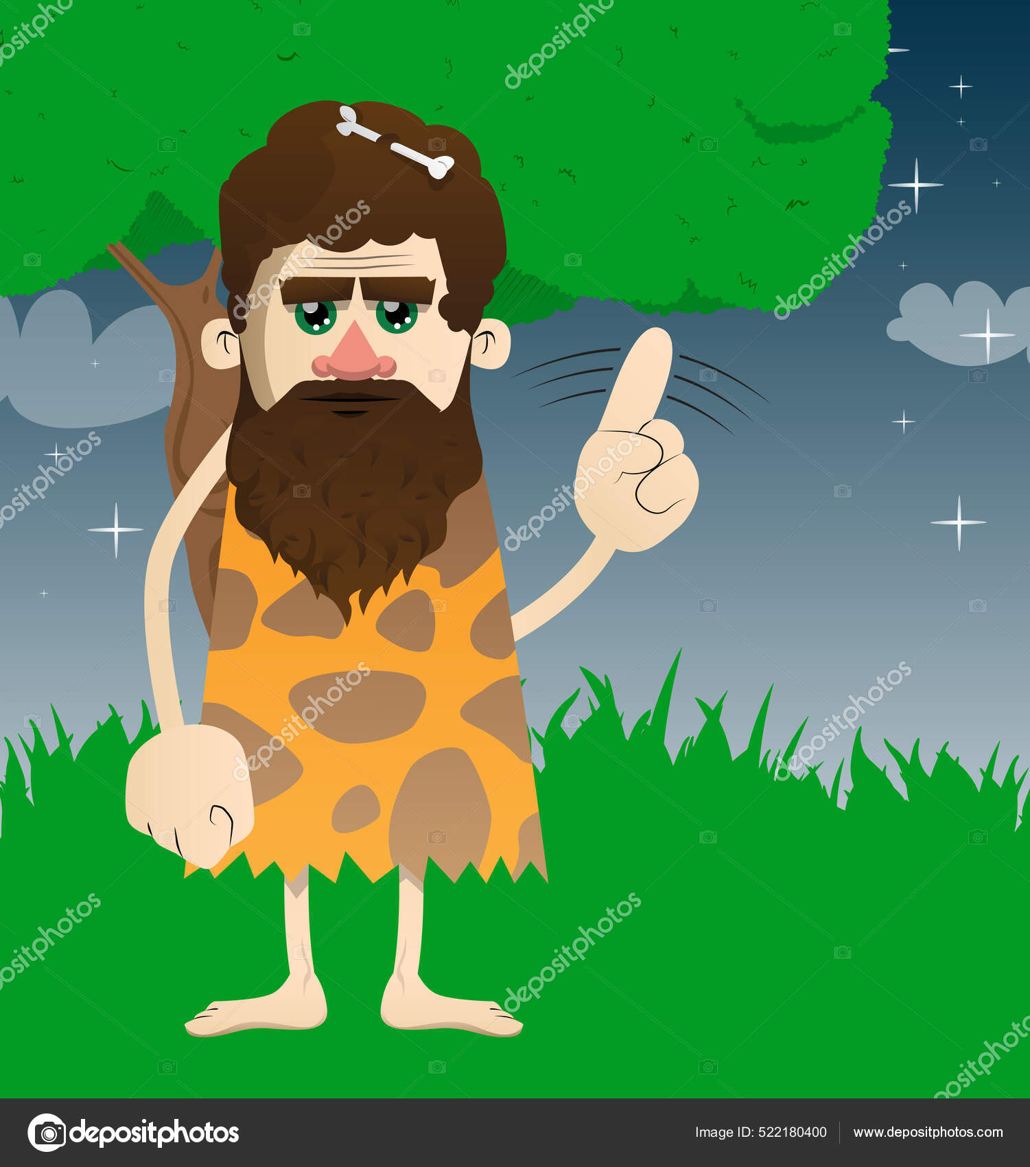 Cavernícola Diciendo Que Con Dedo Ilustración Vectorial Hombre Edad ...