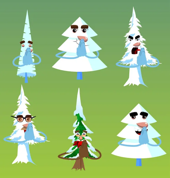Cartoon Winter Pine Trees Faces Looking Binoculars Cute Forest Trees ...