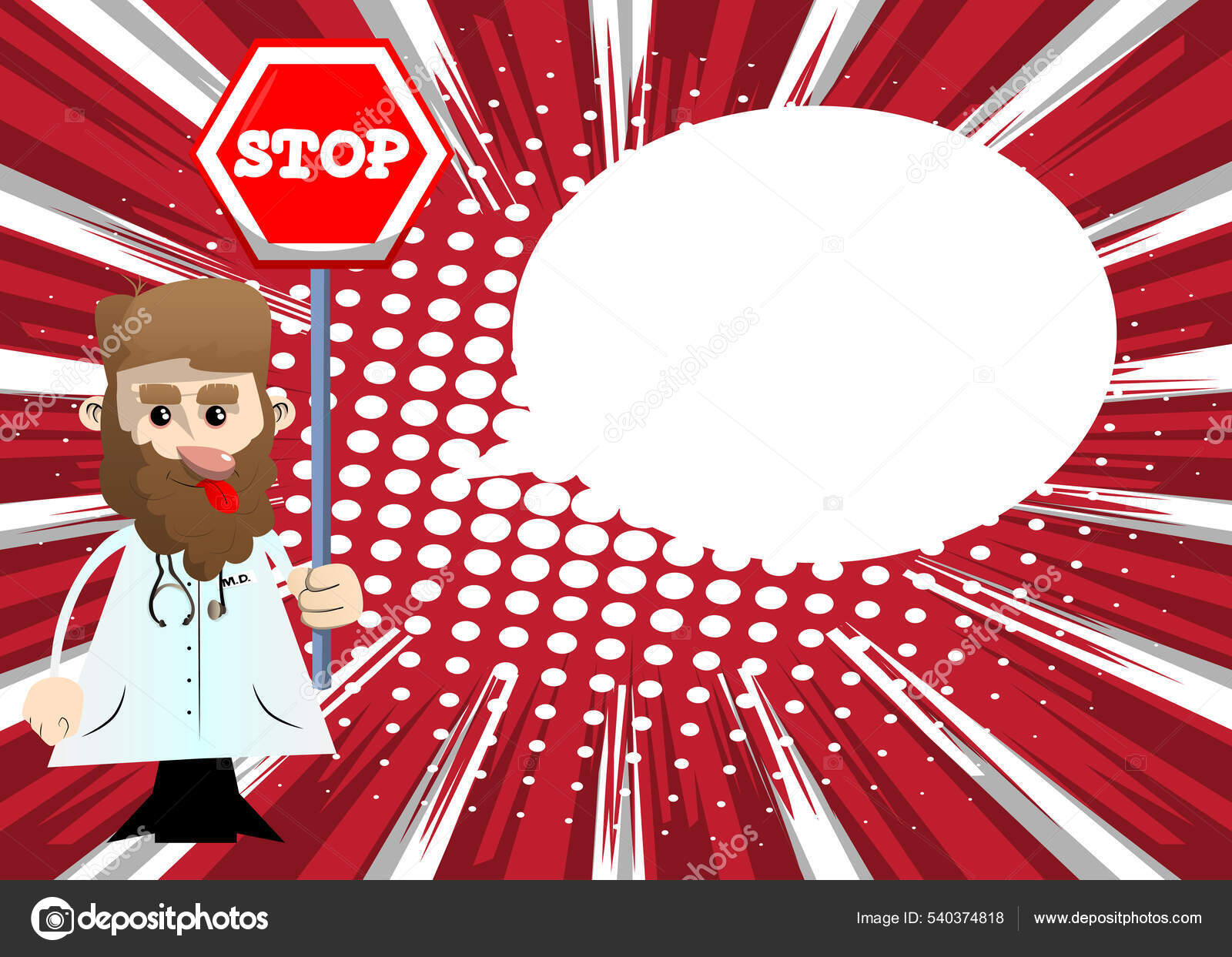 Funny Cartoon Doctor Holding Stop Sign Vector Illustration Stock Vector ...