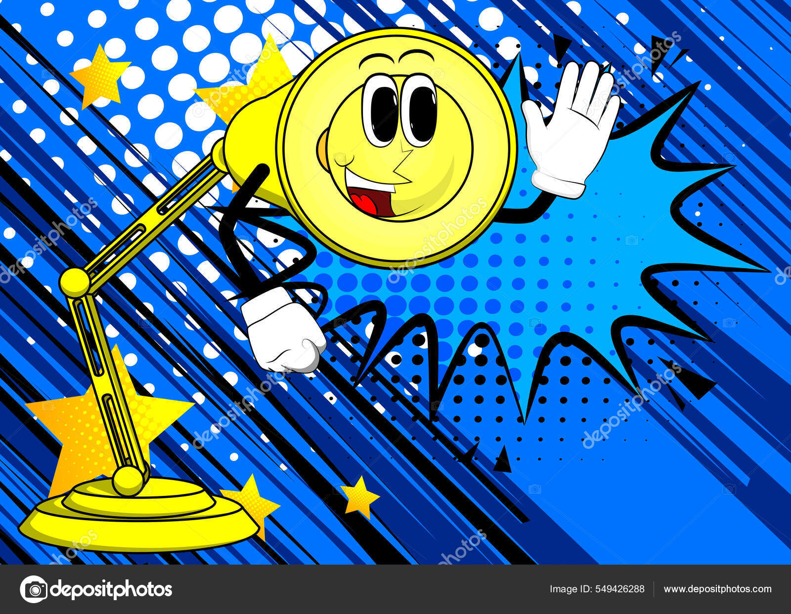 Night Table Lamp Waving Hand Office Light Cartoon Character Face Stock ...