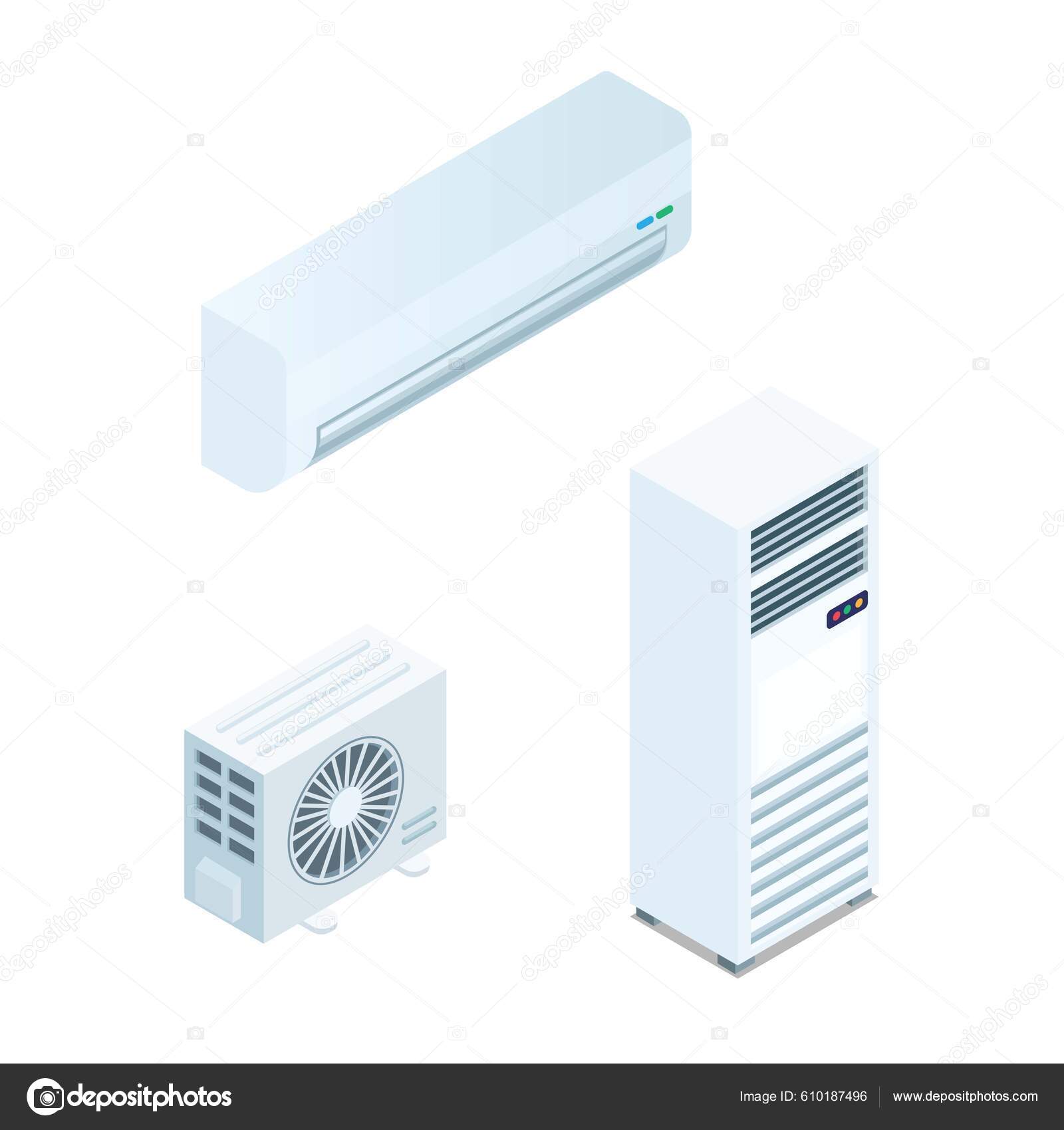 Air Conditioner Electronic Portable Home Collection Set Isometric Illustration Vector Stock ...