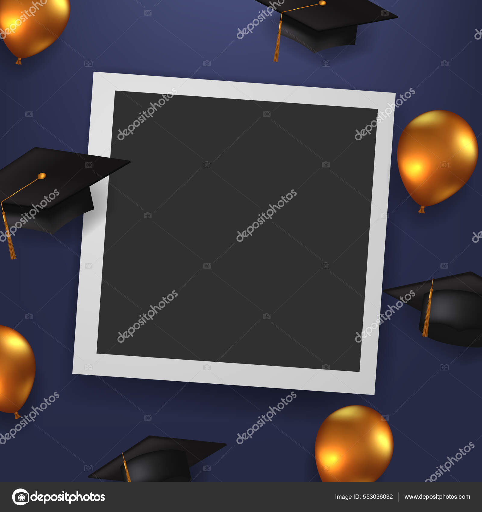Happy Graduation Photo Frame Template Realalistic Graduation Cap Golden ...