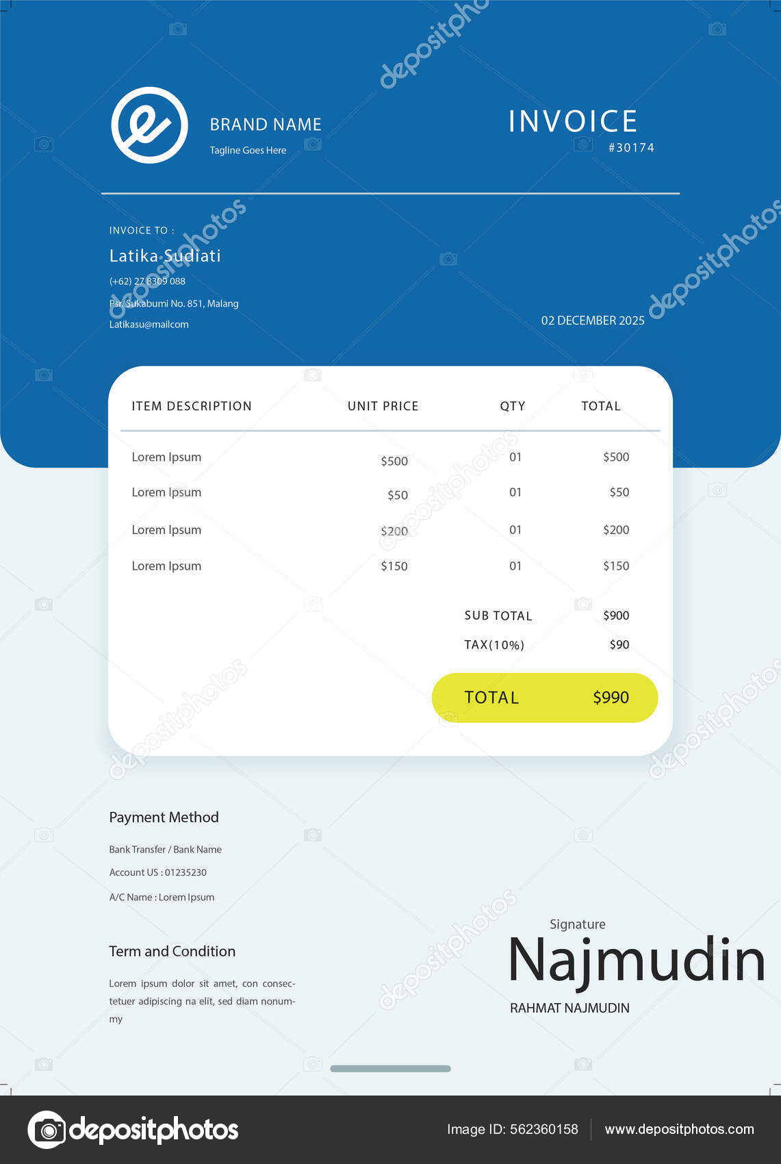 Modern Blue Curve Layout Invoice Bill Accounting Business Print ...