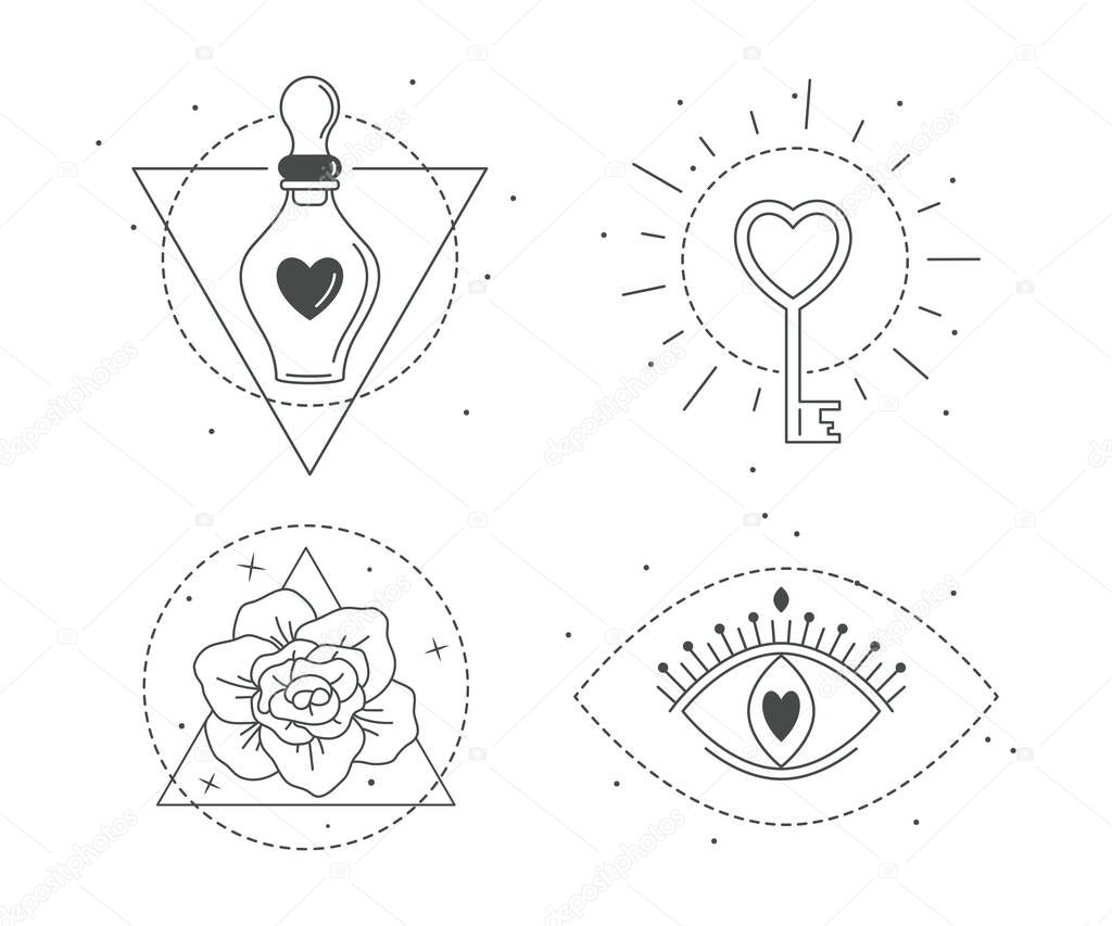 Iconos místicos, poción de amor, llave mágica, mal de ojo de la ...