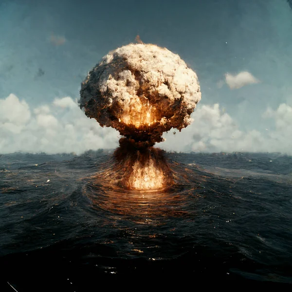 The explosion of an atomic bomb in the city. A mushroom after the nuke ...