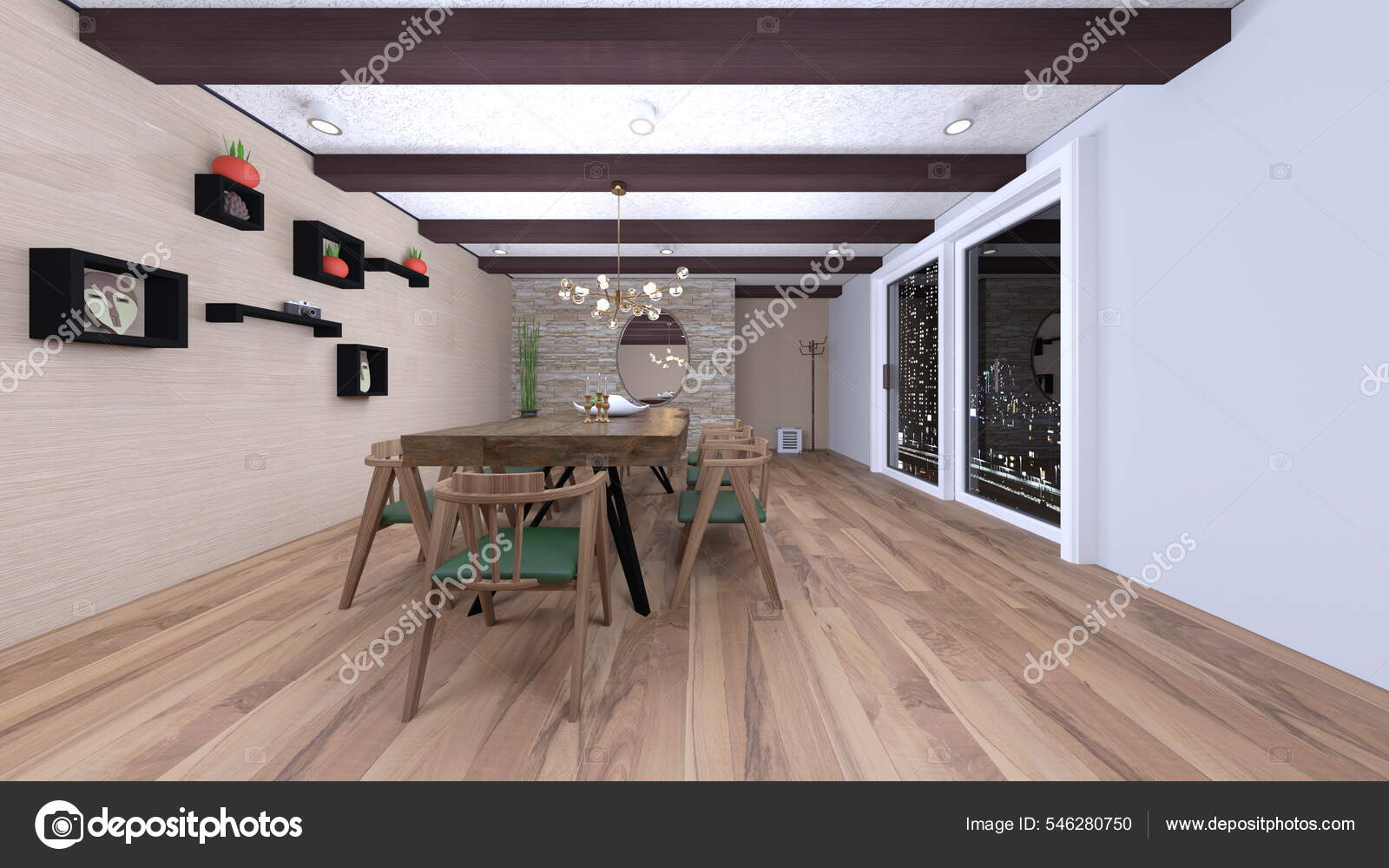 Rendering Dining Room Night View — Stock Photo © TsuneoMP #546280750