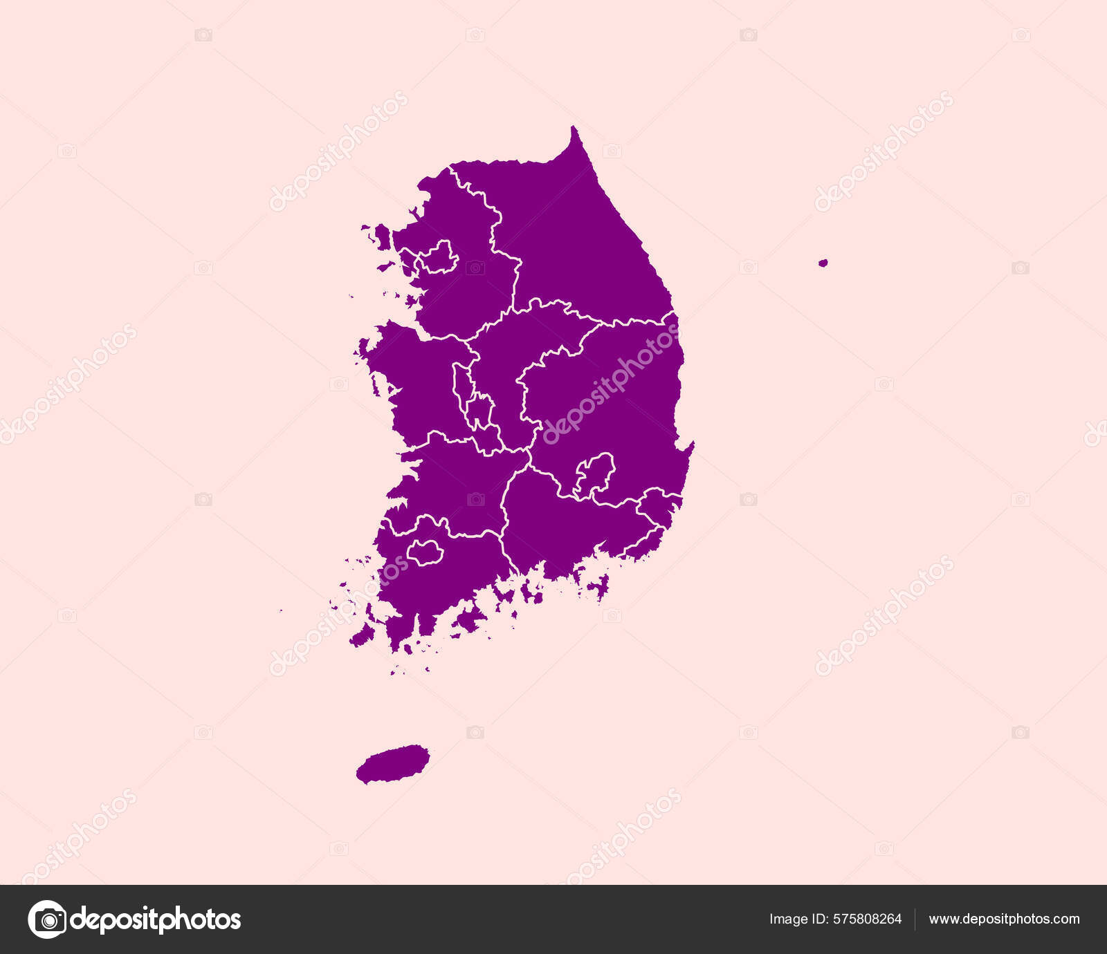 High Detailed Purple Map South Korea Isolated Background Vector ...
