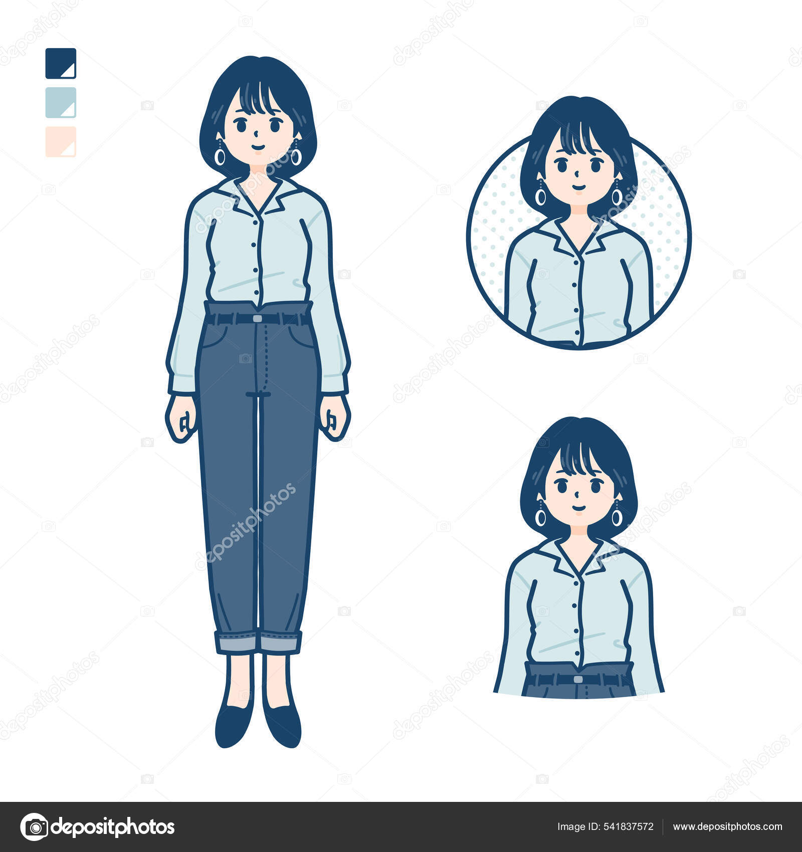 Young Woman Open Collared Shirt Smiling Images It's Vector Art Stock ...