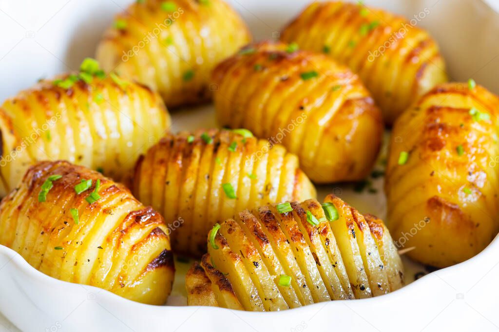 Vista Superior De Un Plato Tradicional Sueco Papas Hasselback Con