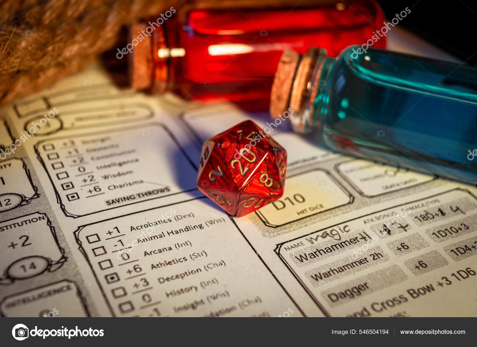 Close Image Red Sided Role Playing Gaming Die Character Sheet Stock ...