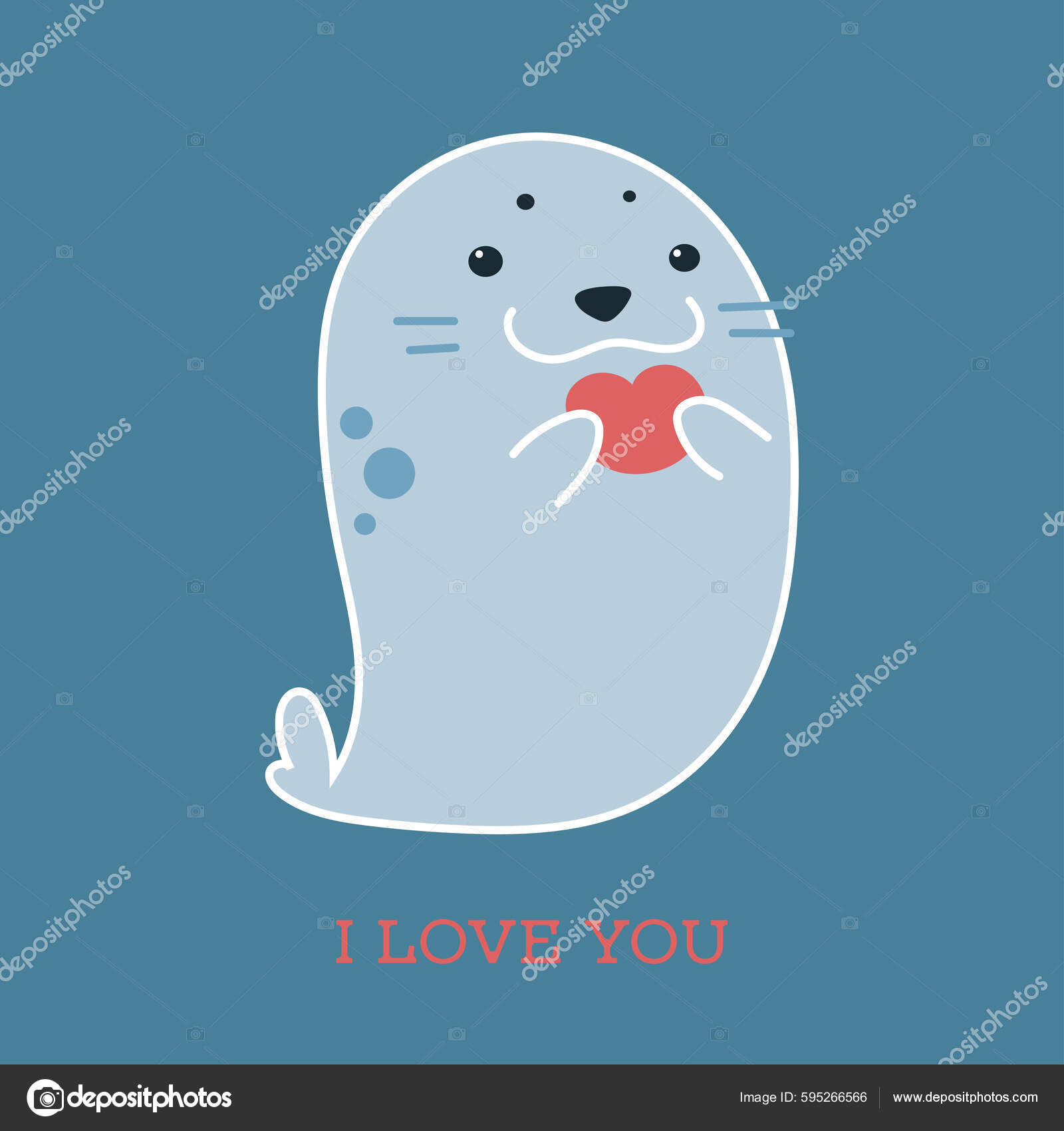 Vector Cartoon Image Funny Cute Fur Seal Holding Heart Flippers Vector ...