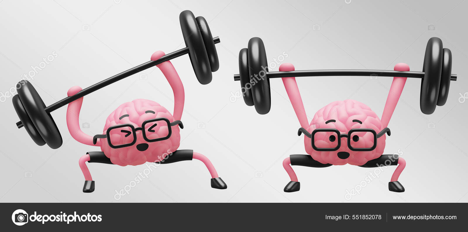 Successful Strong Cartoon Brain Character Poses Set Rendering — Stock ...