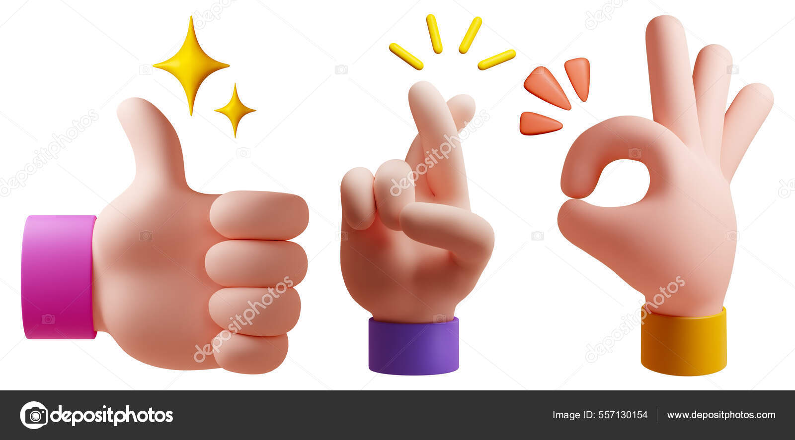 Hand Poses White Isolated Background Rendering — Stock Photo ...