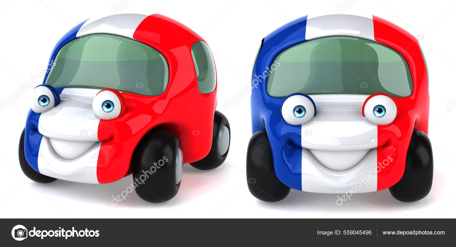 Car Cartoon Character Poses Set White Isolated Background Rendering ...