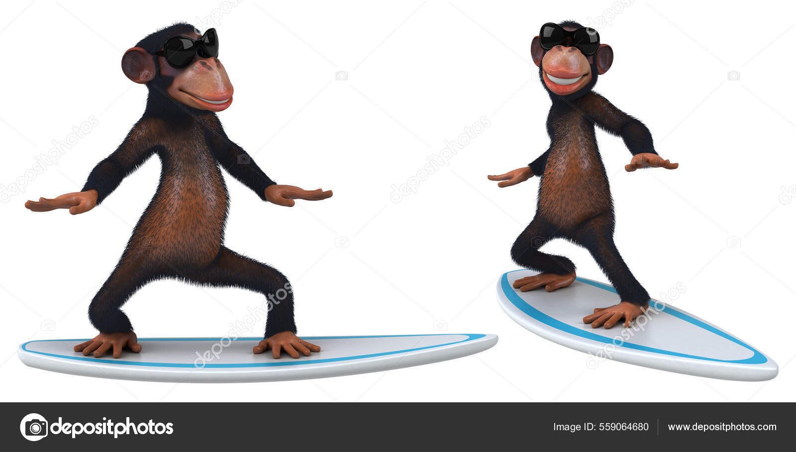 Funny Monkey Cartoon Character Poses Set White Isolated Background ...