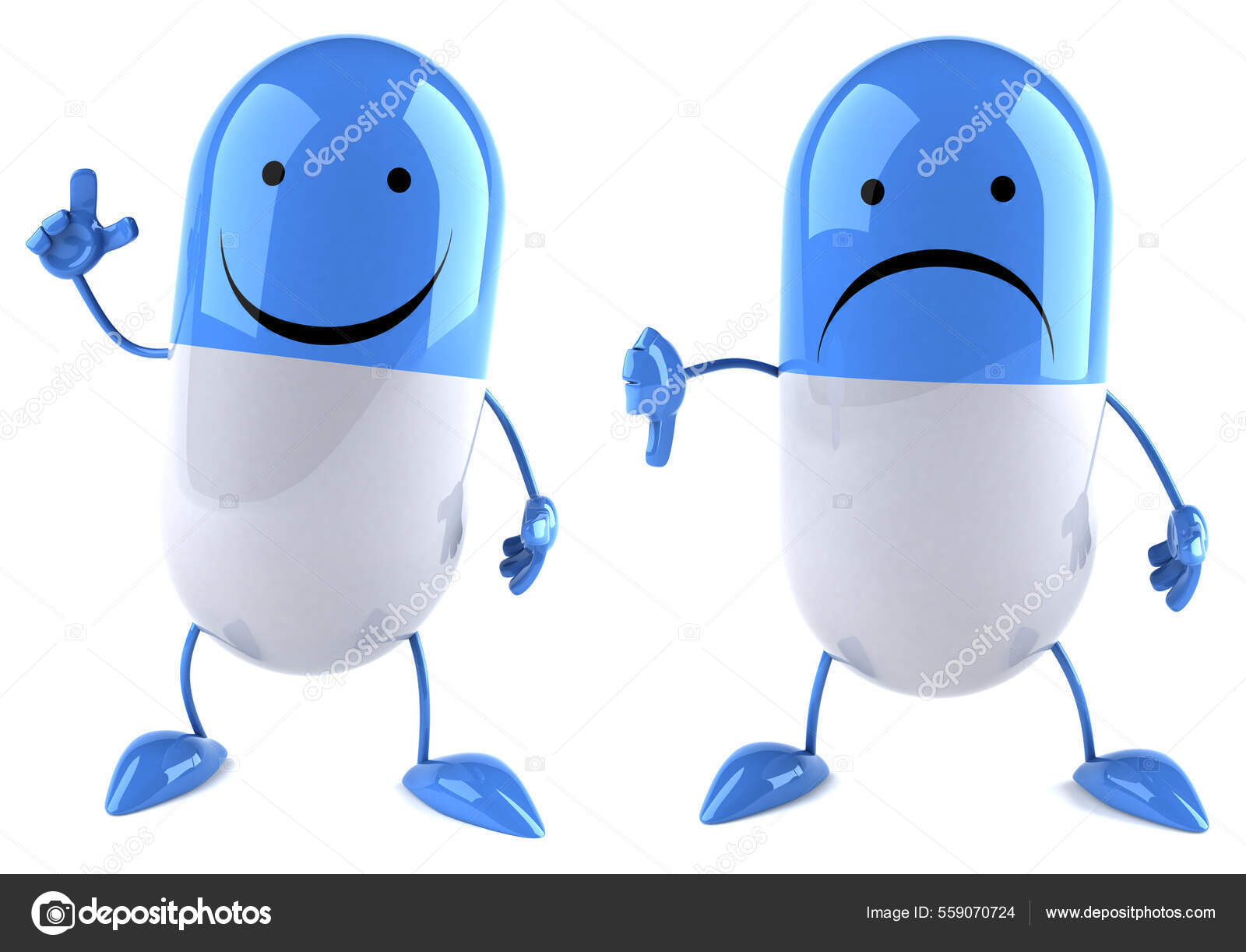 Funny Pill Cartoon Character Poses Set White Isolated Background ...