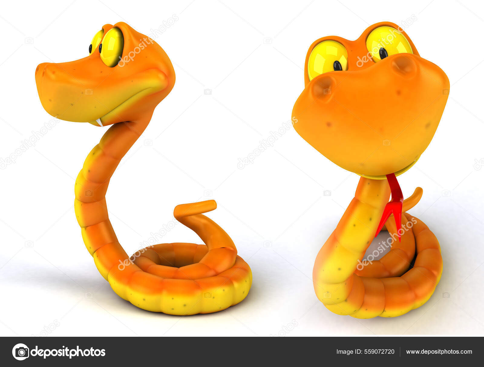 Snake Cartoon Character Poses Set White Isolated Background Rendering ...