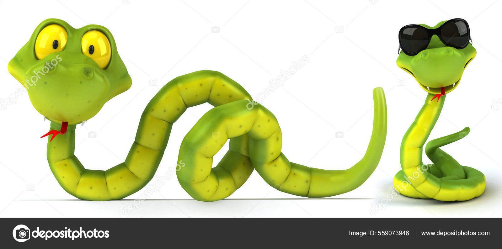 Snake Cartoon Character Poses Set White Isolated Background Rendering ...