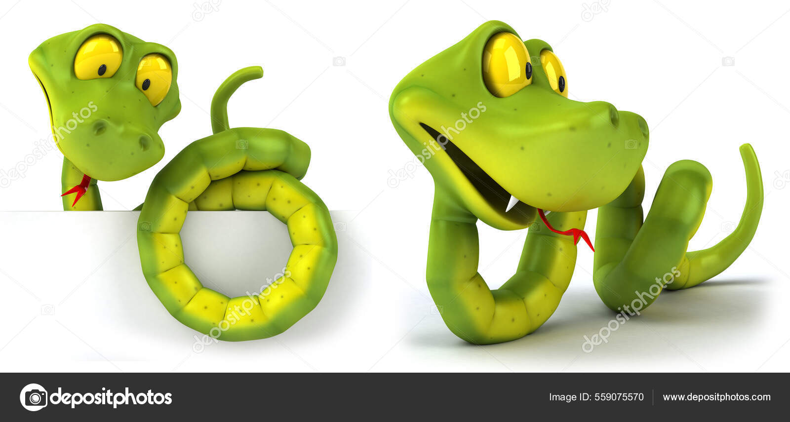 Snake Cartoon Character Poses Set White Isolated Background Rendering ...