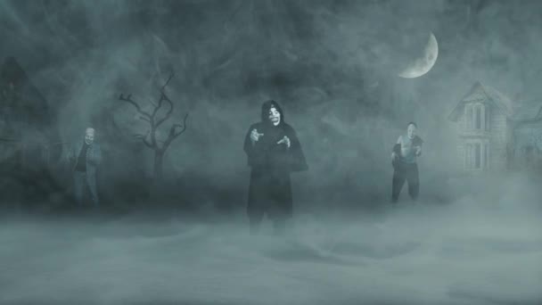 Zombie Silhouettes Walking Fog Features Three Zombies Walking Viewer ...
