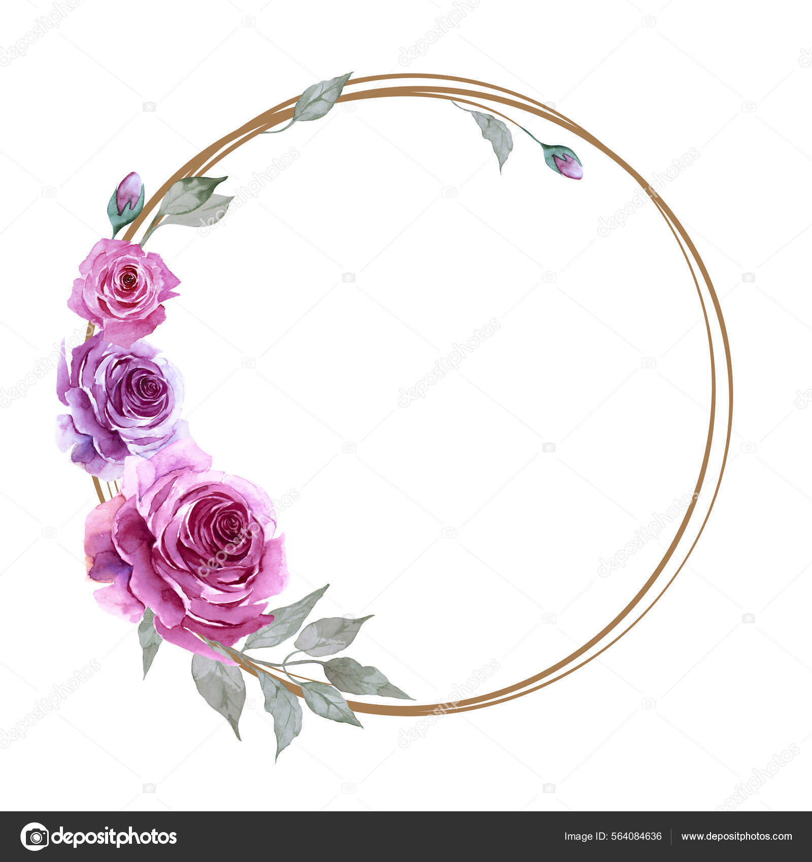 Frame Purple Lilac Roses Floral Wreath Delicate Flowers Green Leaves ...