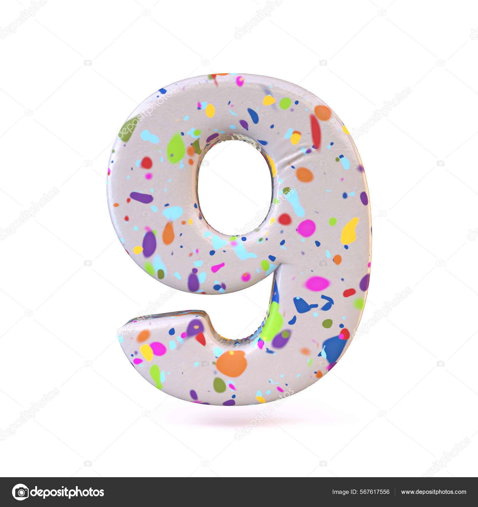 Colorful Terrazzo Pattern Font Number Nine Render Illustration Isolated ...