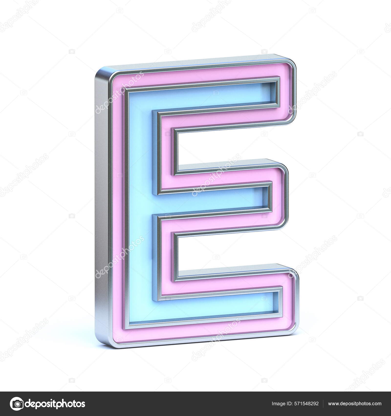 Blue Pink Metal Font Letter Render Illustration Isolated White ...