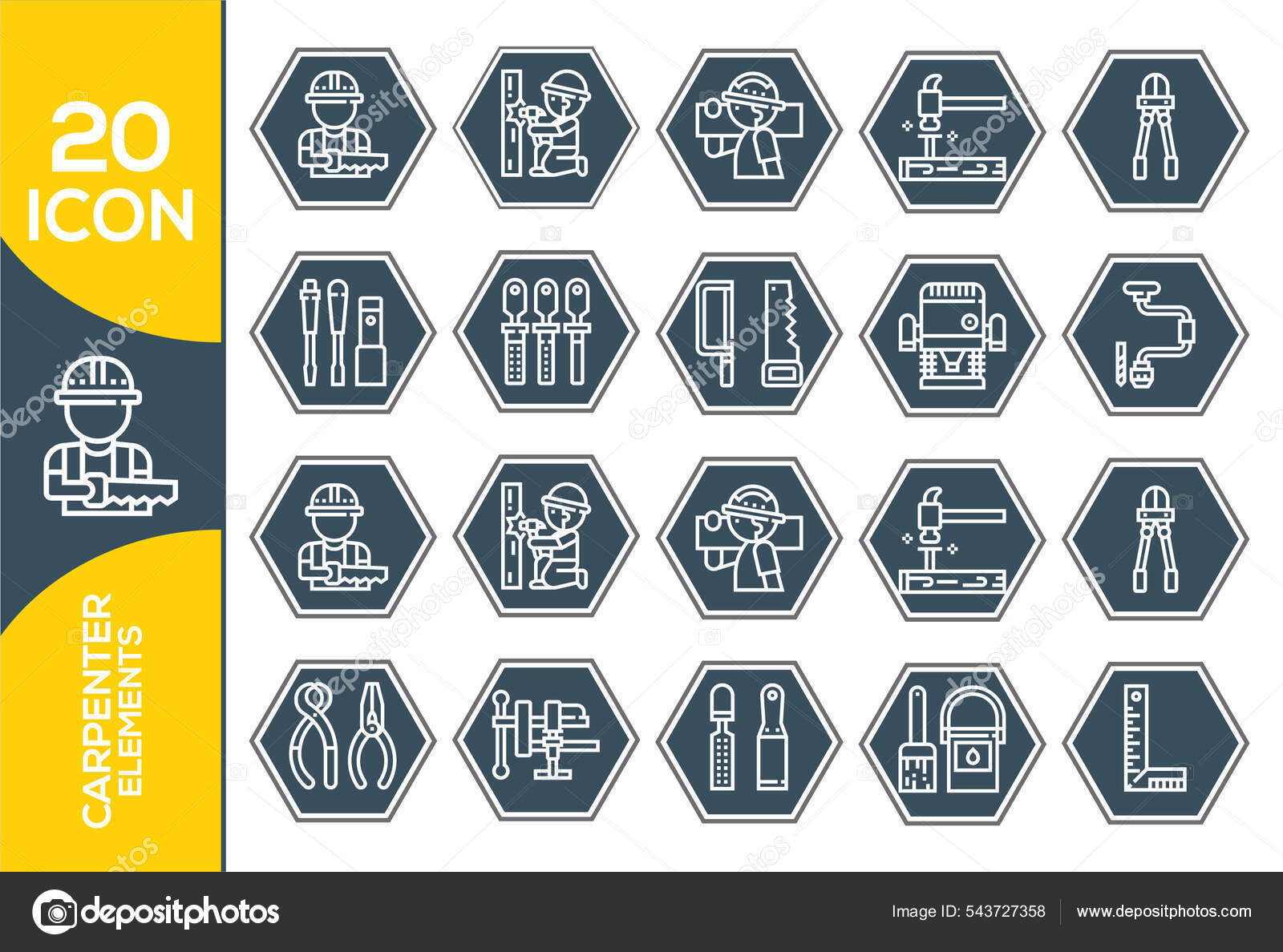 Carpenter Elements Thin Line Pixel Perfect Icons Woodworking Vector ...