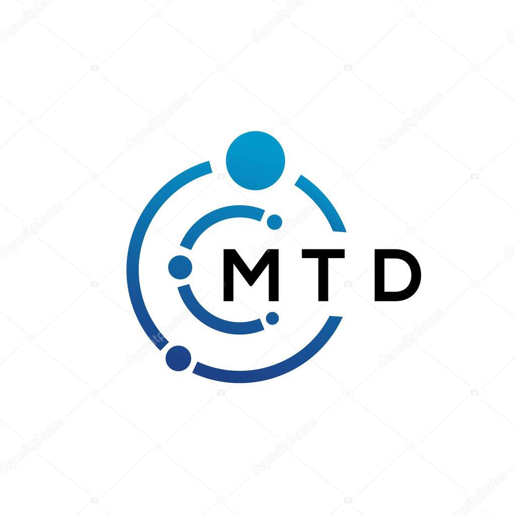Diseño del logotipo de la tecnología de letras MTD sobre fondo blanco ...