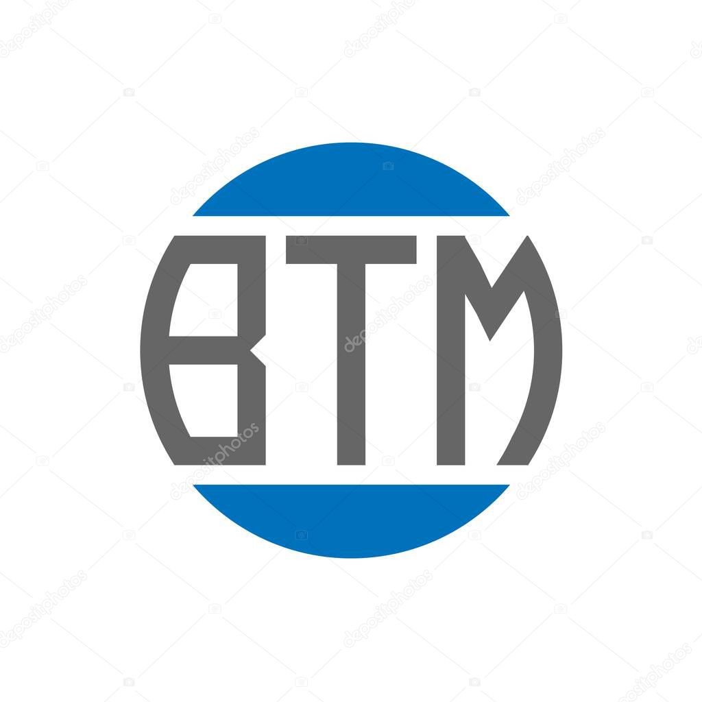 Diseño del logotipo de la letra BTM sobre fondo blanco. BTM iniciales creativas círculo concepto ...