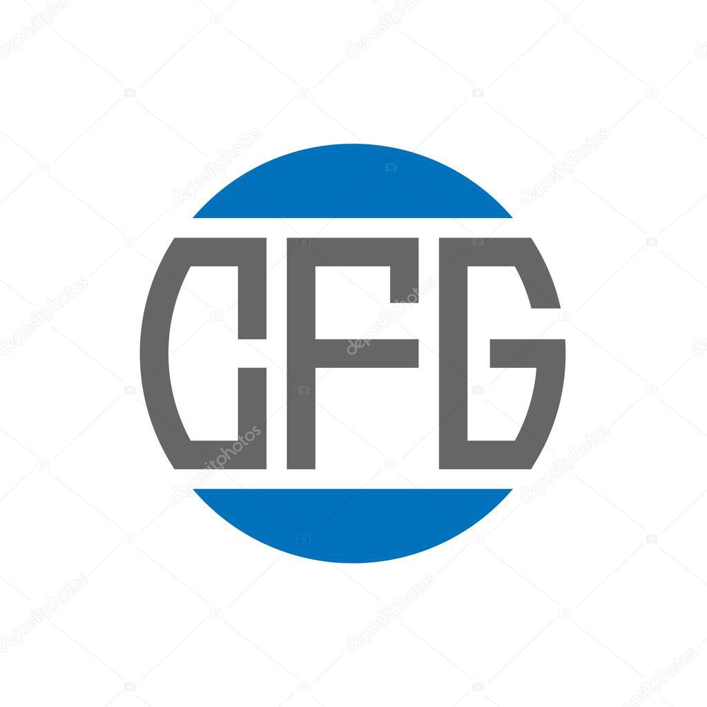 Diseño del logotipo de la letra CFG sobre fondo blanco. CFG iniciales creativas círculo concepto ...