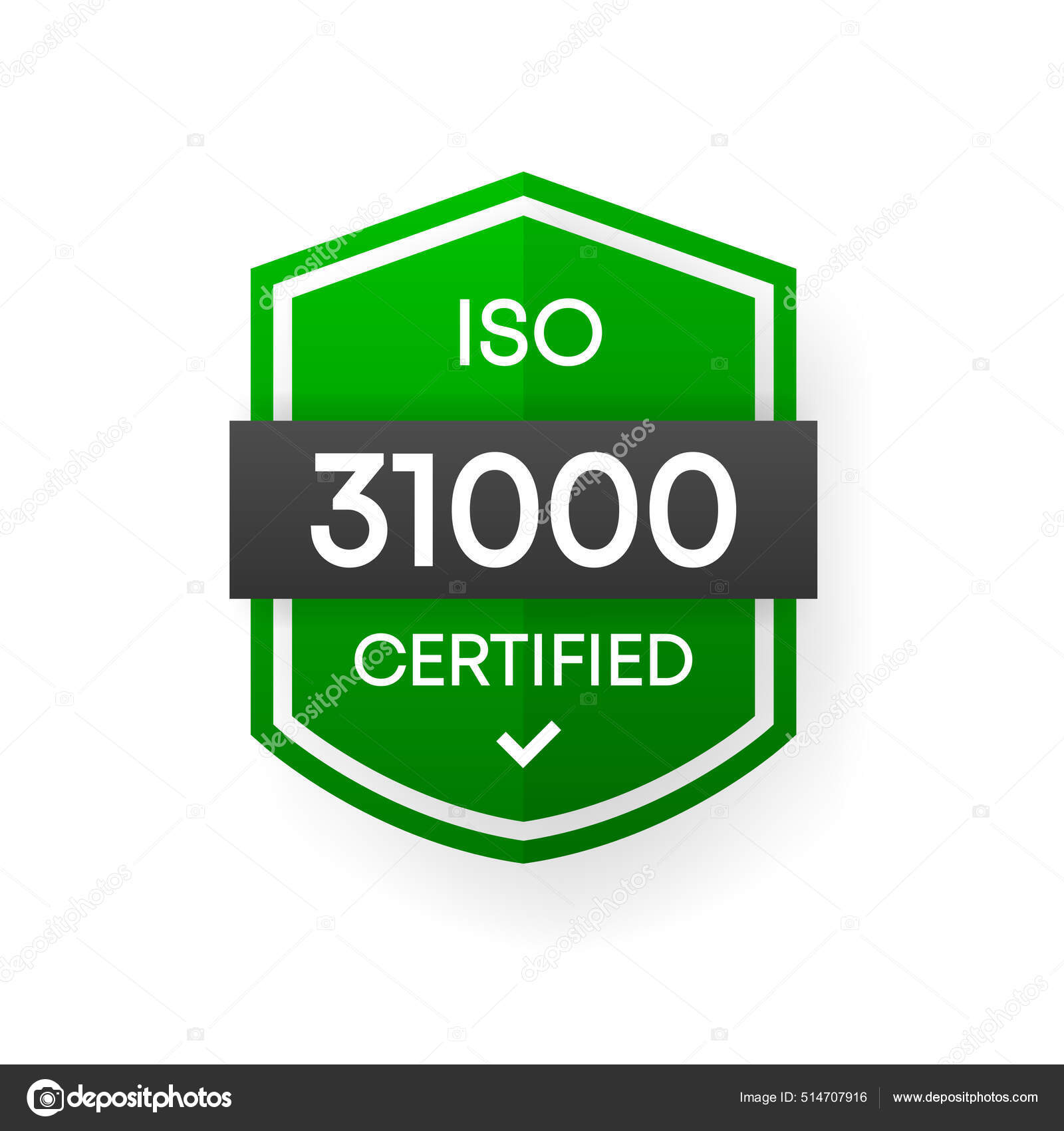 ISO 31000 Certified green vector banner. Flat certification label ...