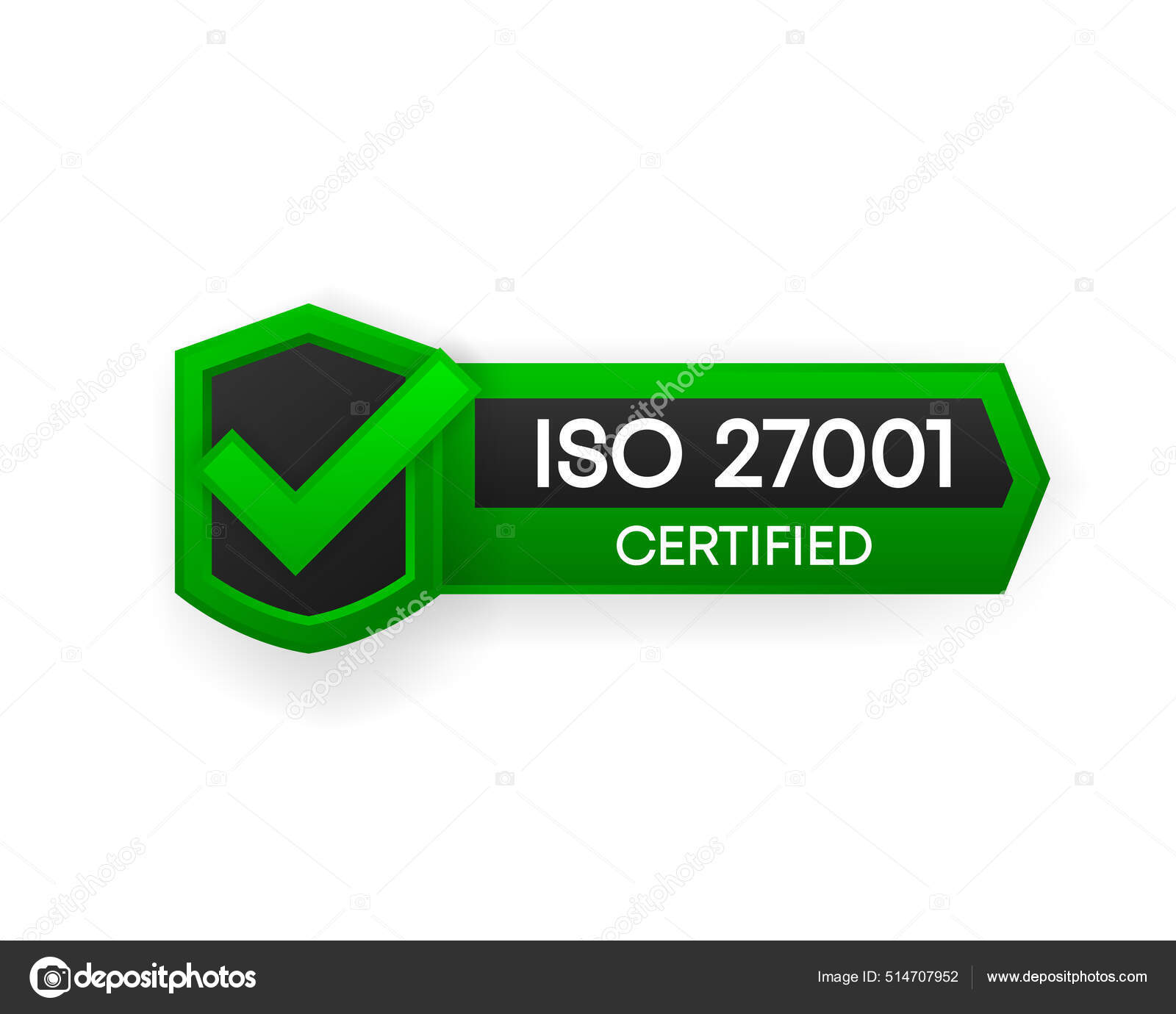 ISO 27001 Certified green vector banner. Flat certification label ...